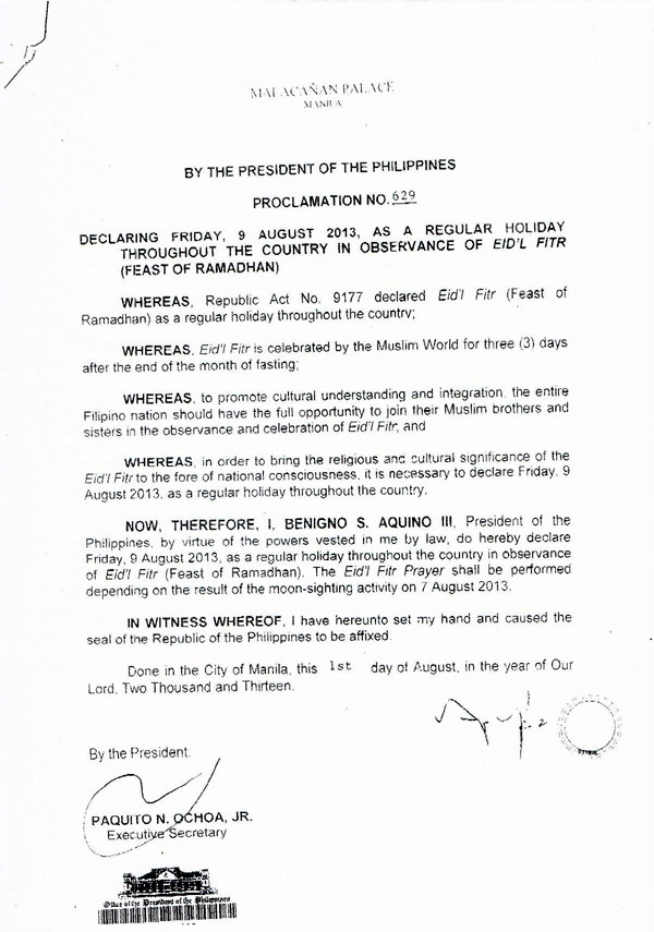 August 9 is holiday in observance of Eid’l Fitr | Inquirer News