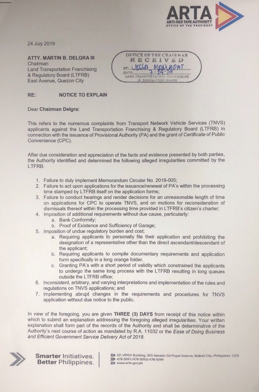 LTFRB ordered to explain delays in TNVS accreditation