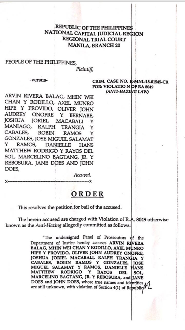 Court denies bail request of 10 frat men in 'Atio' murder case ...