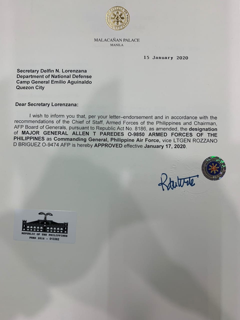 Duterte names Allen Paredes as new Air Force chief | Inquirer News