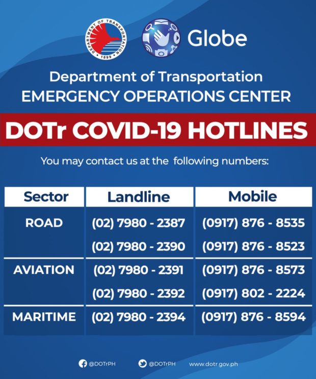 DOTr sets up hotlines for emergency transportation needs in Metro ...