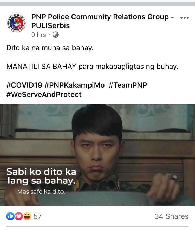 LOOK: PNP uses Hyun Bin memes to lure public to stay home | Inquirer News