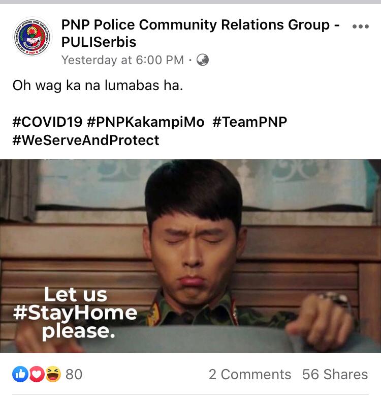 LOOK: PNP uses Hyun Bin memes to lure public to stay home | Inquirer News
