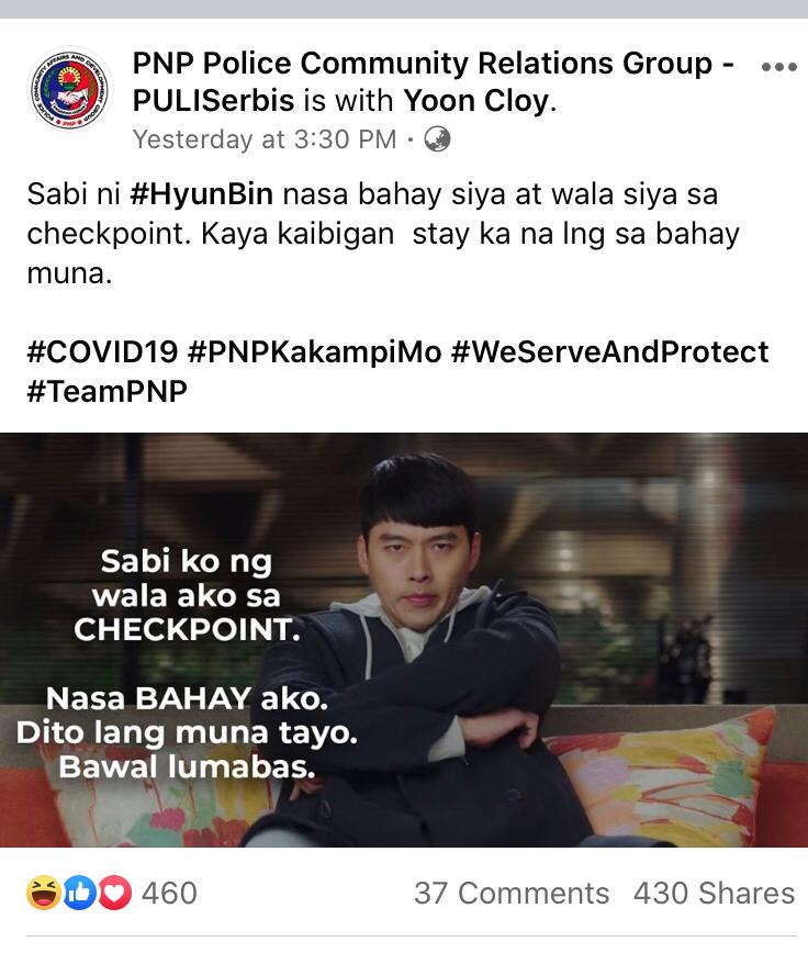 LOOK: PNP uses Hyun Bin memes to lure public to stay home | Inquirer News