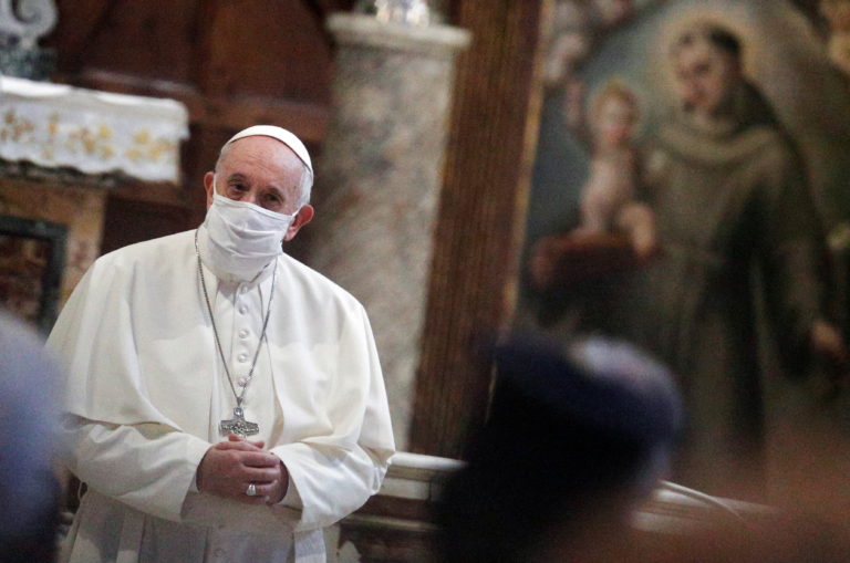 Pope wears mask for first time at public event | Inquirer News