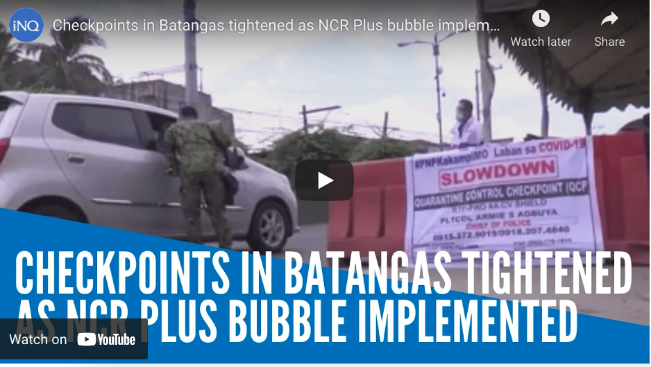 Batangas border checkpoints tightened as Cavite, Laguna, placed in ...