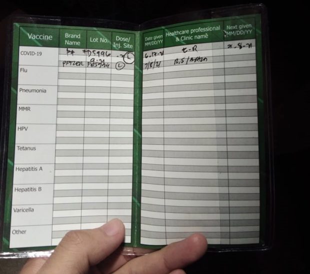 PH jab cards turn up in yellow, red, green but no standard form ...
