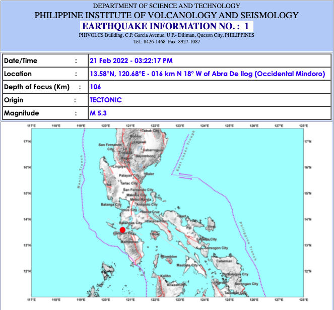 Magnitude 5.3 quake hits Occidental Mindoro | Inquirer News