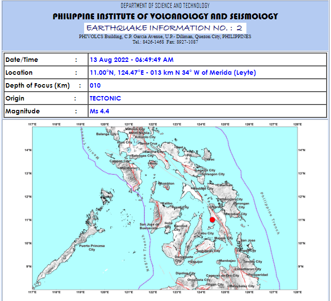 Magnitude 4.4 earthquake hits Leyte | Inquirer News