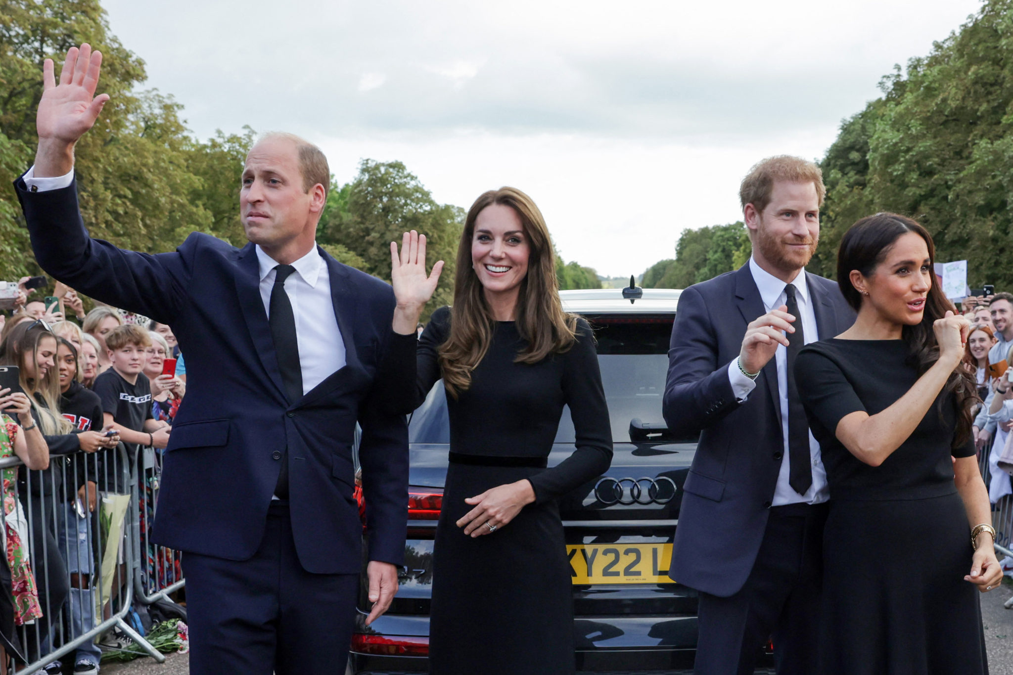 William, Kate, Harry and Meghan put on united front at Windsor Castle ...