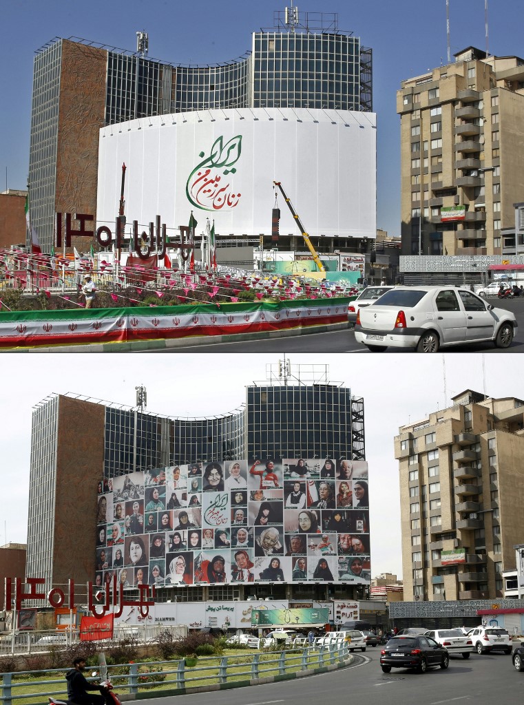 Tehran billboard of famous women in hijab changed a day after going up ...