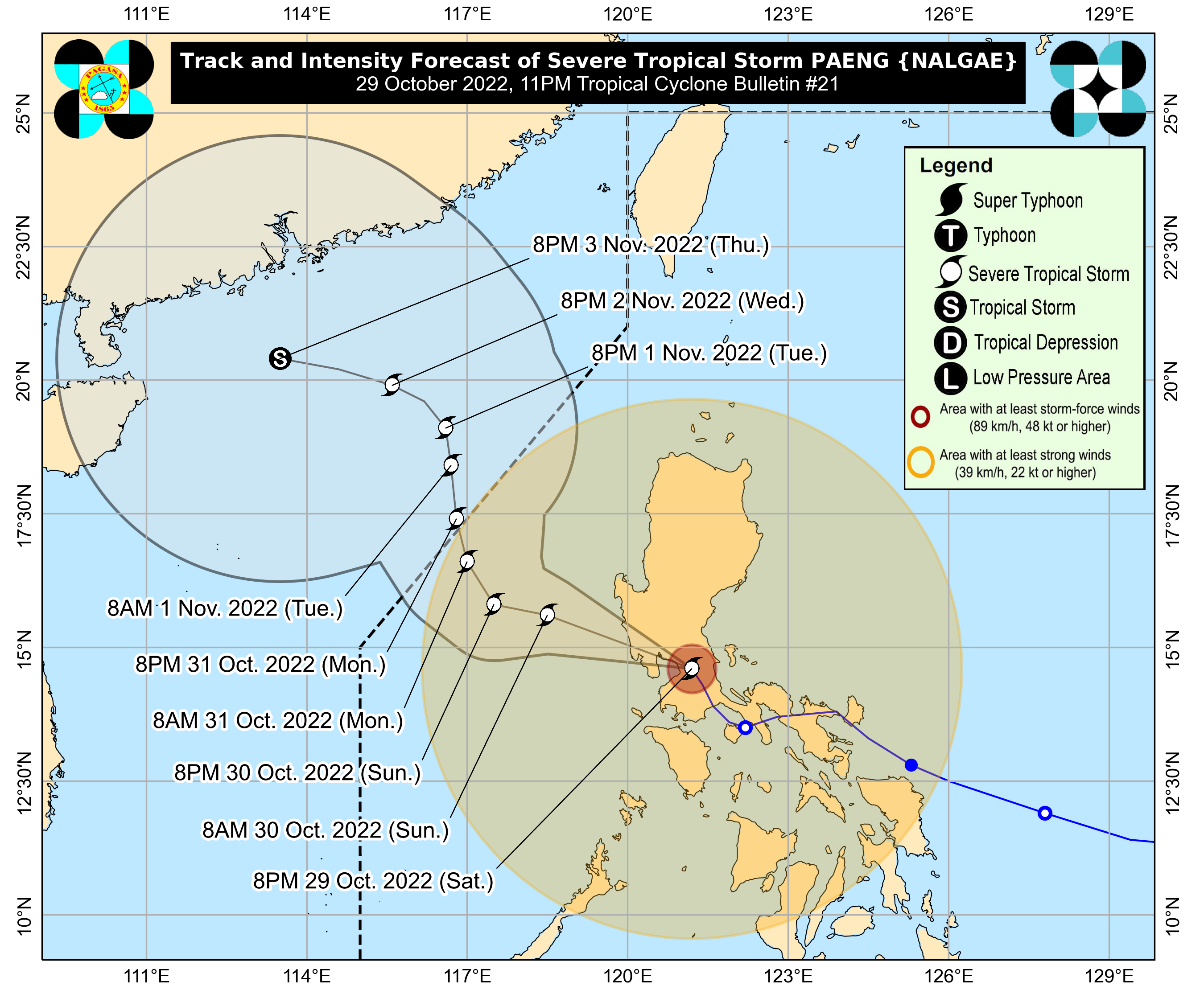 Pagasa: Paeng now over West PH Sea; wet, windy Sunday expected ...