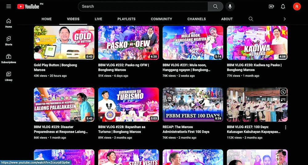 Marcos strikes YouTube ‘Gold,’ thanks his 1M subscribers | Inquirer News