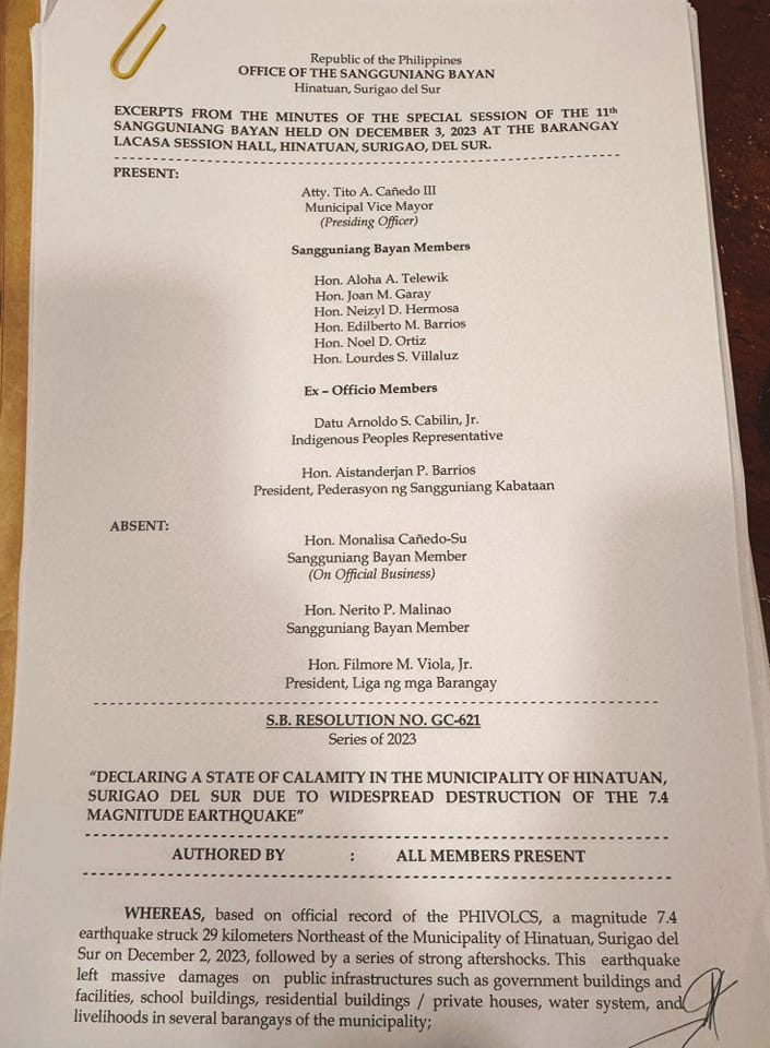 Hinatuan now under state of calamity | Inquirer News