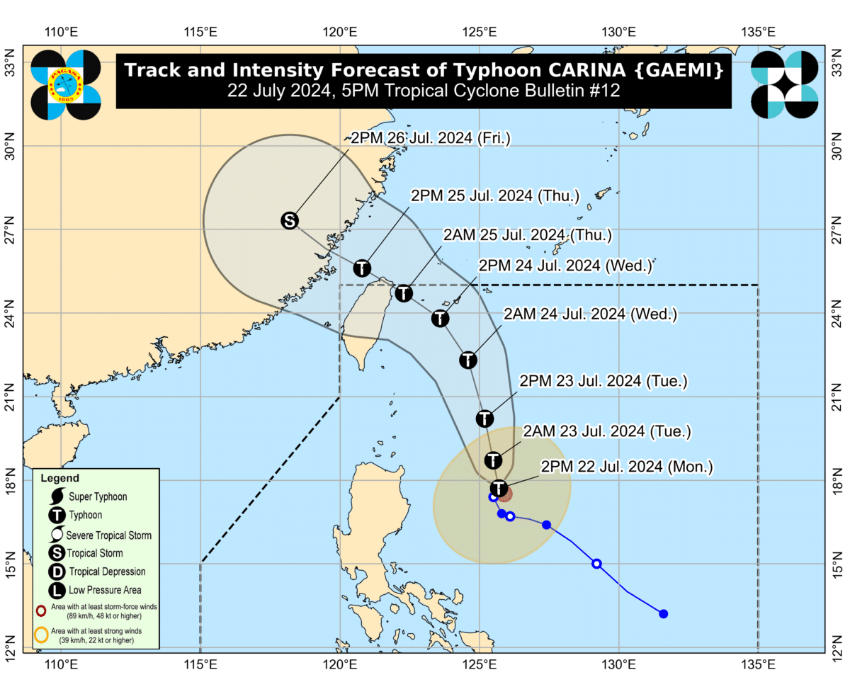 Carina intensifies into typhoon; Signal no. 1 up in 4 Luzon areas