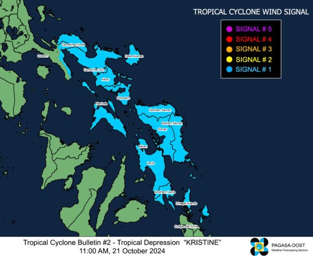 Tropical Depression Kristine: 15 areas under Signal No. 1