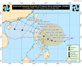 Tropical Storm Kristine slightly intensifies; Signal No. 2 in 5 areas