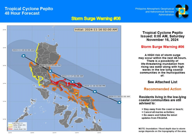 Storm surge alert up in Luzon, Visayas as Pepito's landfall nears