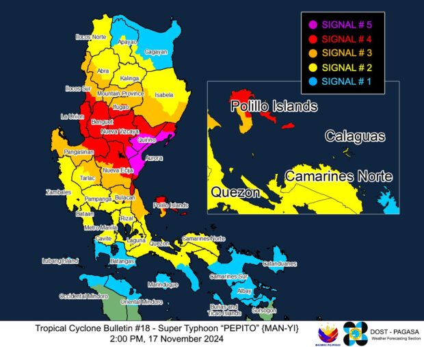 Signal No. 5 still up in 2 areas ahead of Pepito's 2nd landfall
