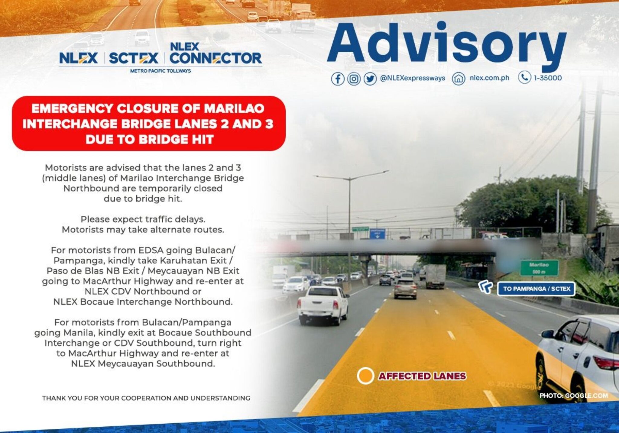 (Advisory from the Facebook page of NLEX Corporation)