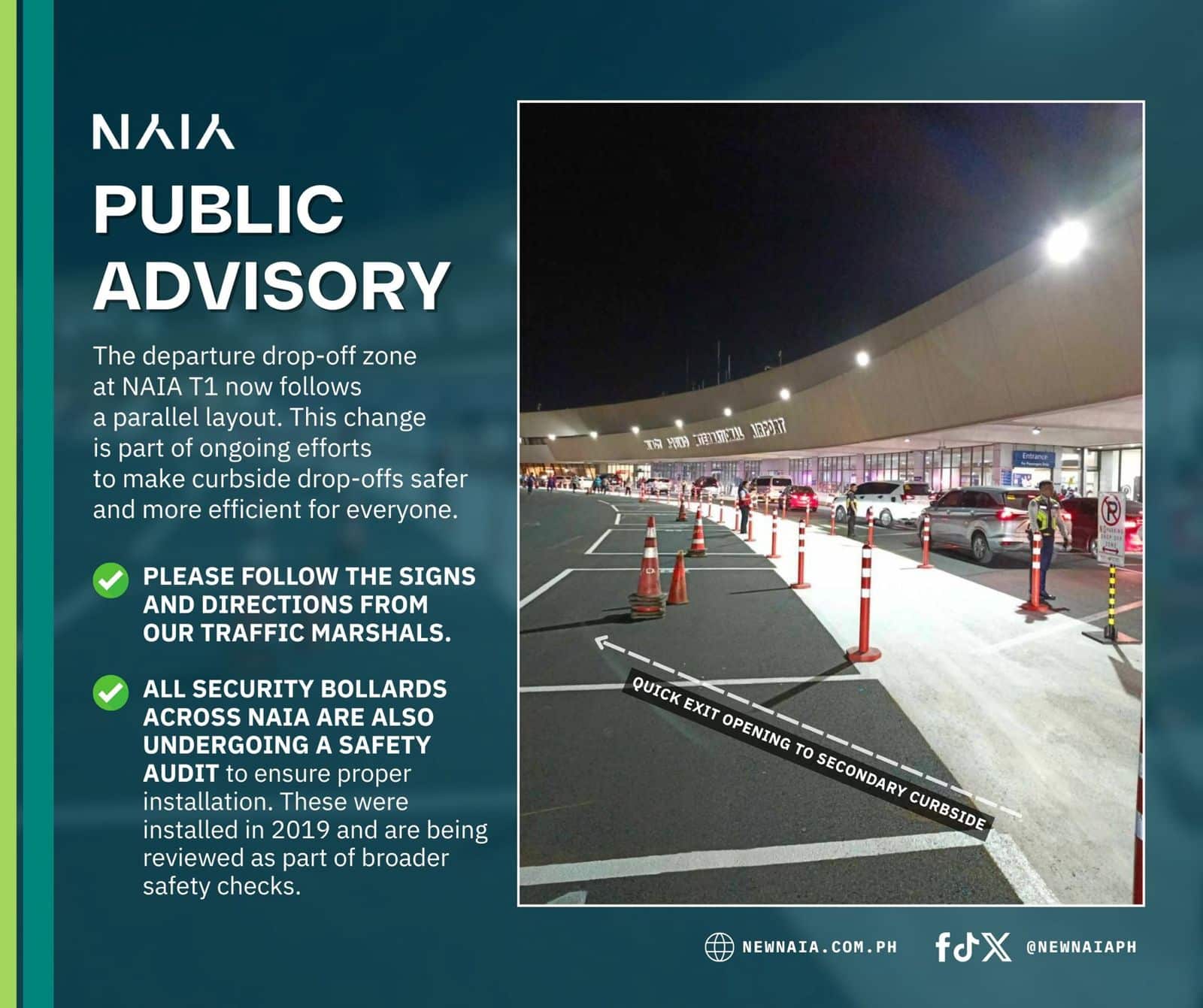 Naia Terminal 1 departure drop-off area has new, safer layout