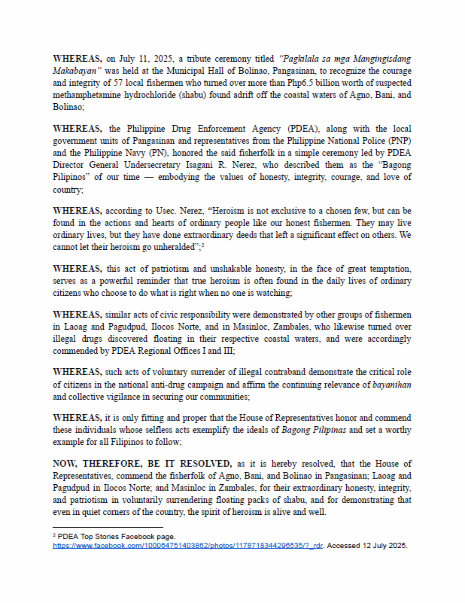 Rep. Brian Poe commends fishermen for exemplary acts of honesty