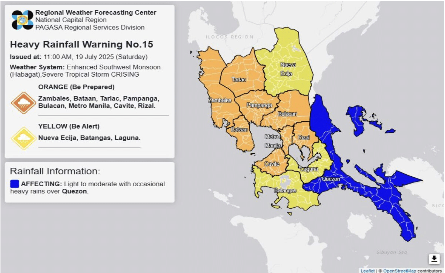 Orange rainfall warning up in Metro Manila, 7 other areas