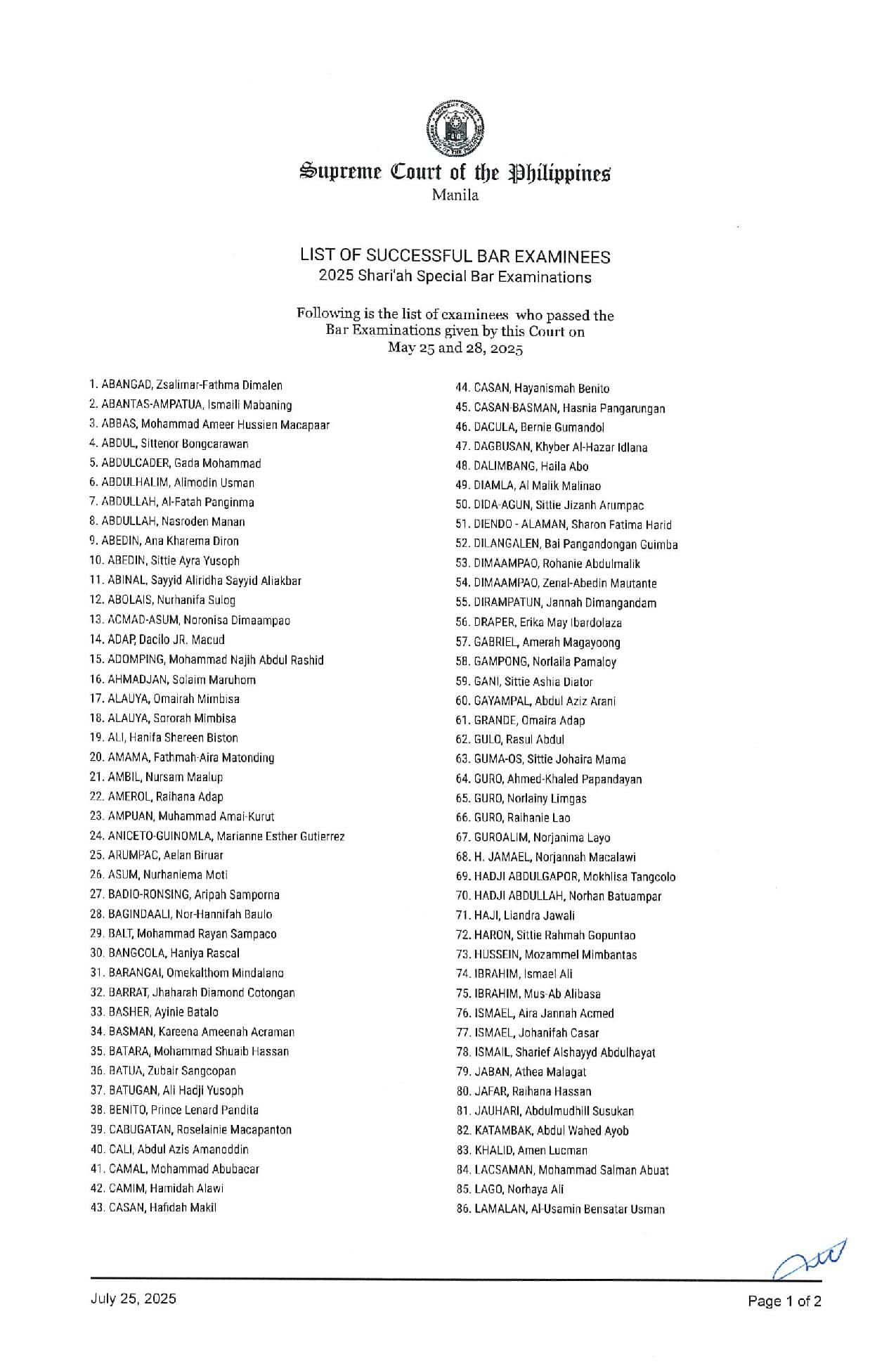 Pumbaya tops 2025 Shari’ah Bar; 154 pass out of 629