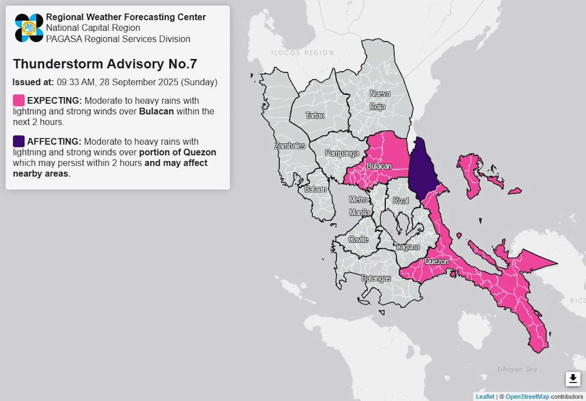 Thunderstorms expected in Bulacan Sunday morning