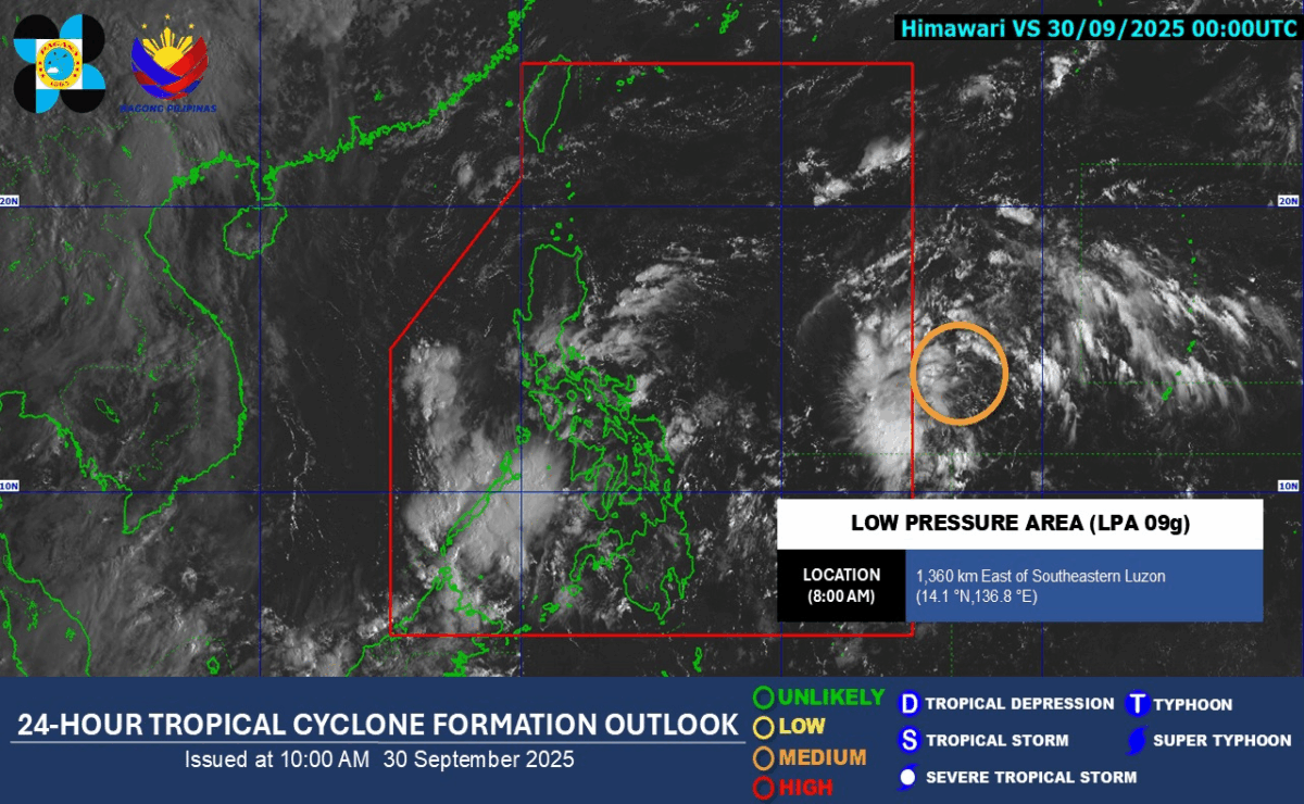 Pagasa monitoring LPA outside PAR