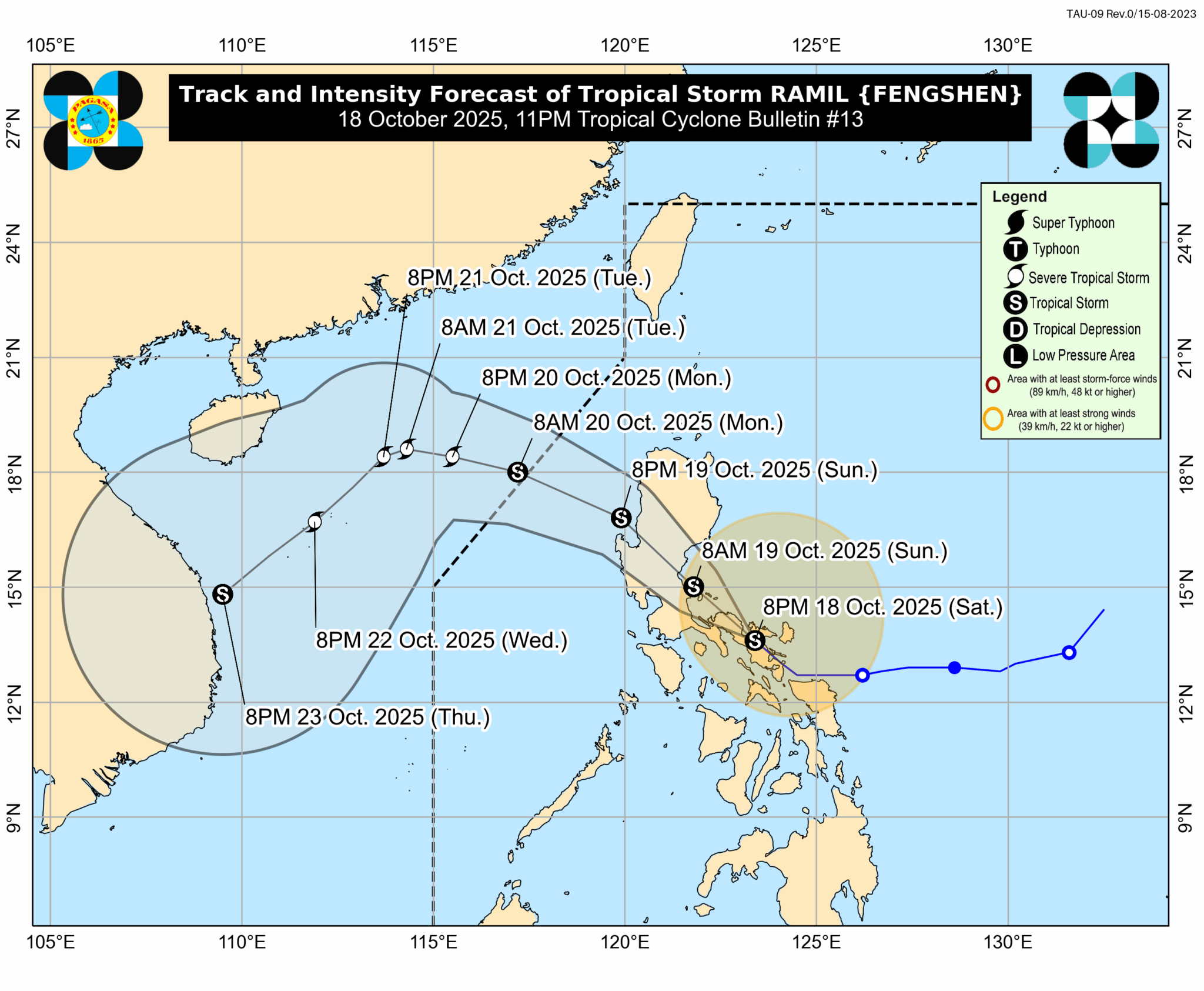 Ramil now over CamSur; Signal No. 2 still up over 14 Luzon areas