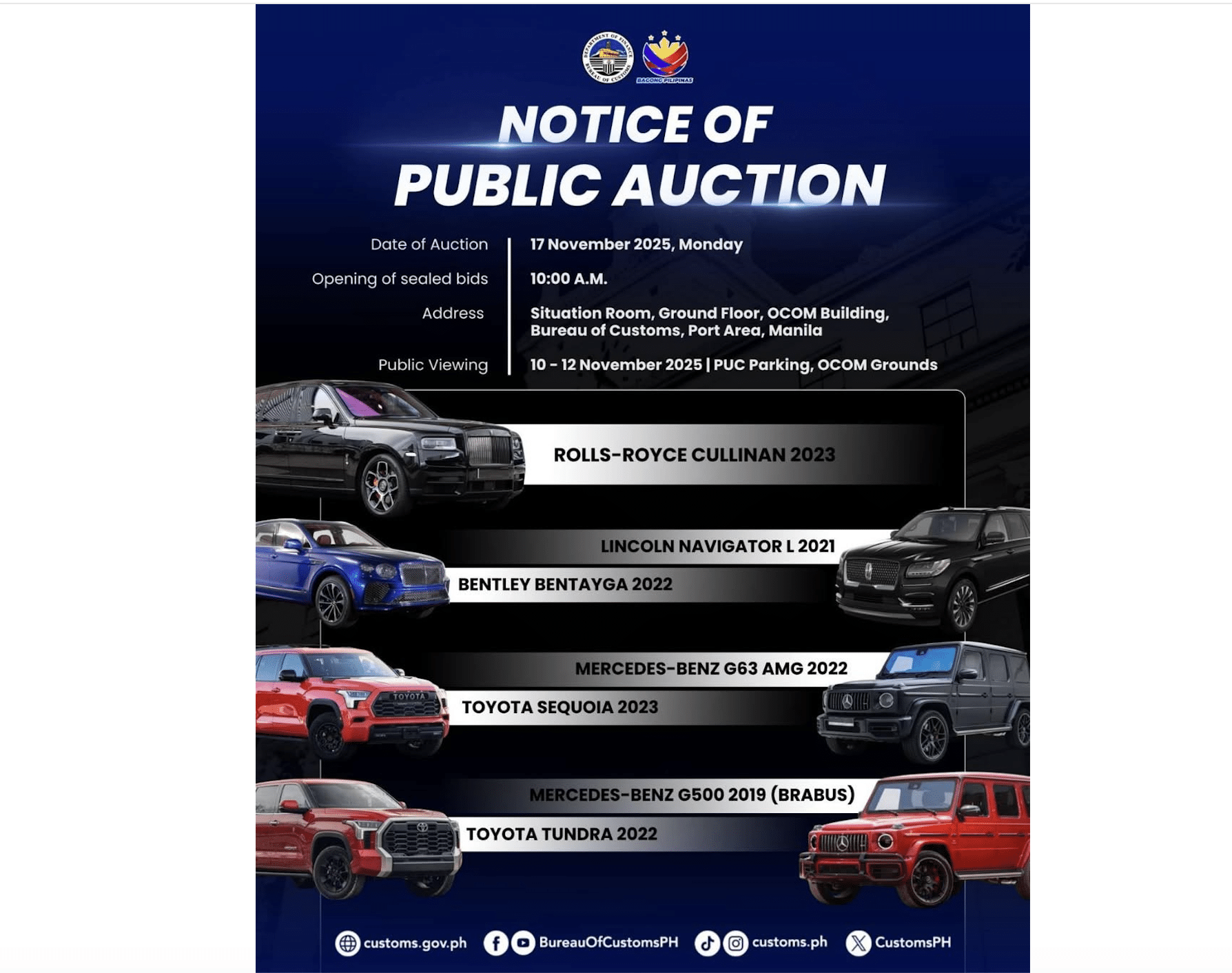 BOC reschedules Discaya cars' auction to Nov. 20