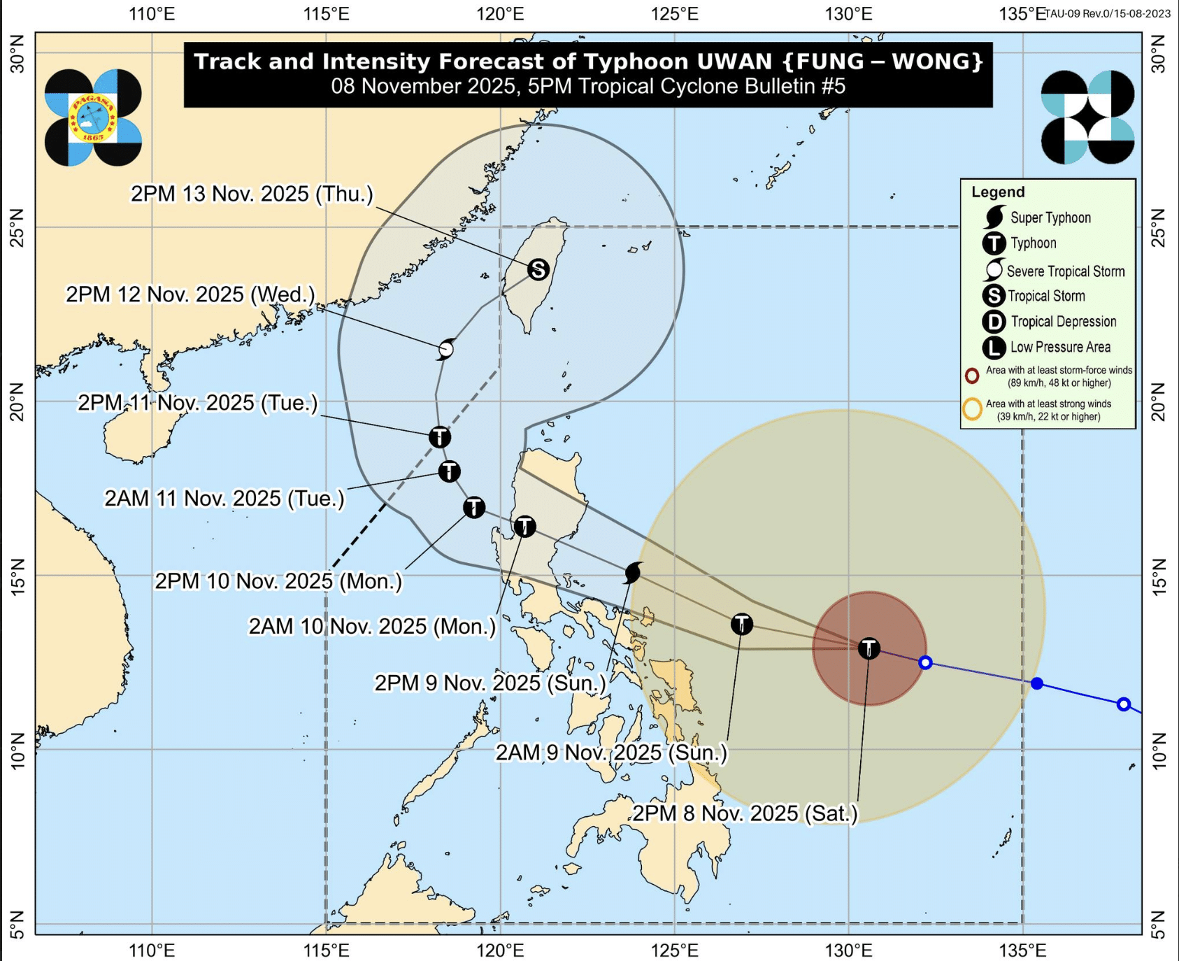 Typhoon Uwan gains strength; 5 areas now under signal No. 3
