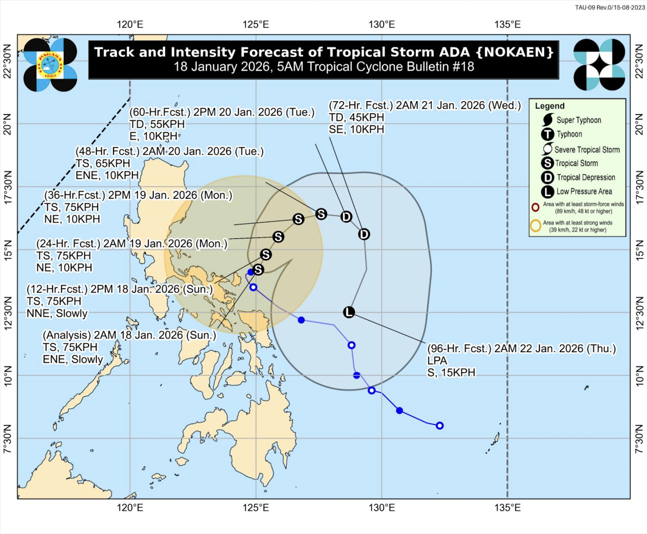 Signal no. 2 prevails in two areas as TS Ada slightly weakens