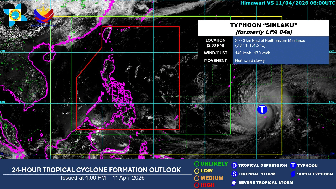 Typhoon outside PAR, northeast of Mindanao intensifies slightly