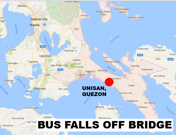 26 hurt as bus falls off bridge in Quezon | Inquirer News